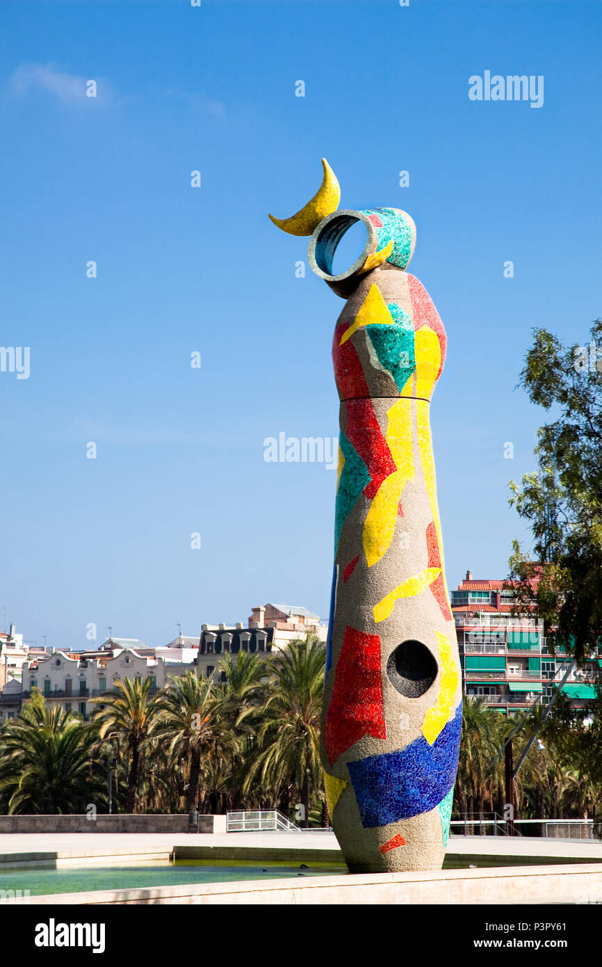 BARCELONA - OCTOBER 1. The statue 'Woman & Bird' by Joan Miro, on ...