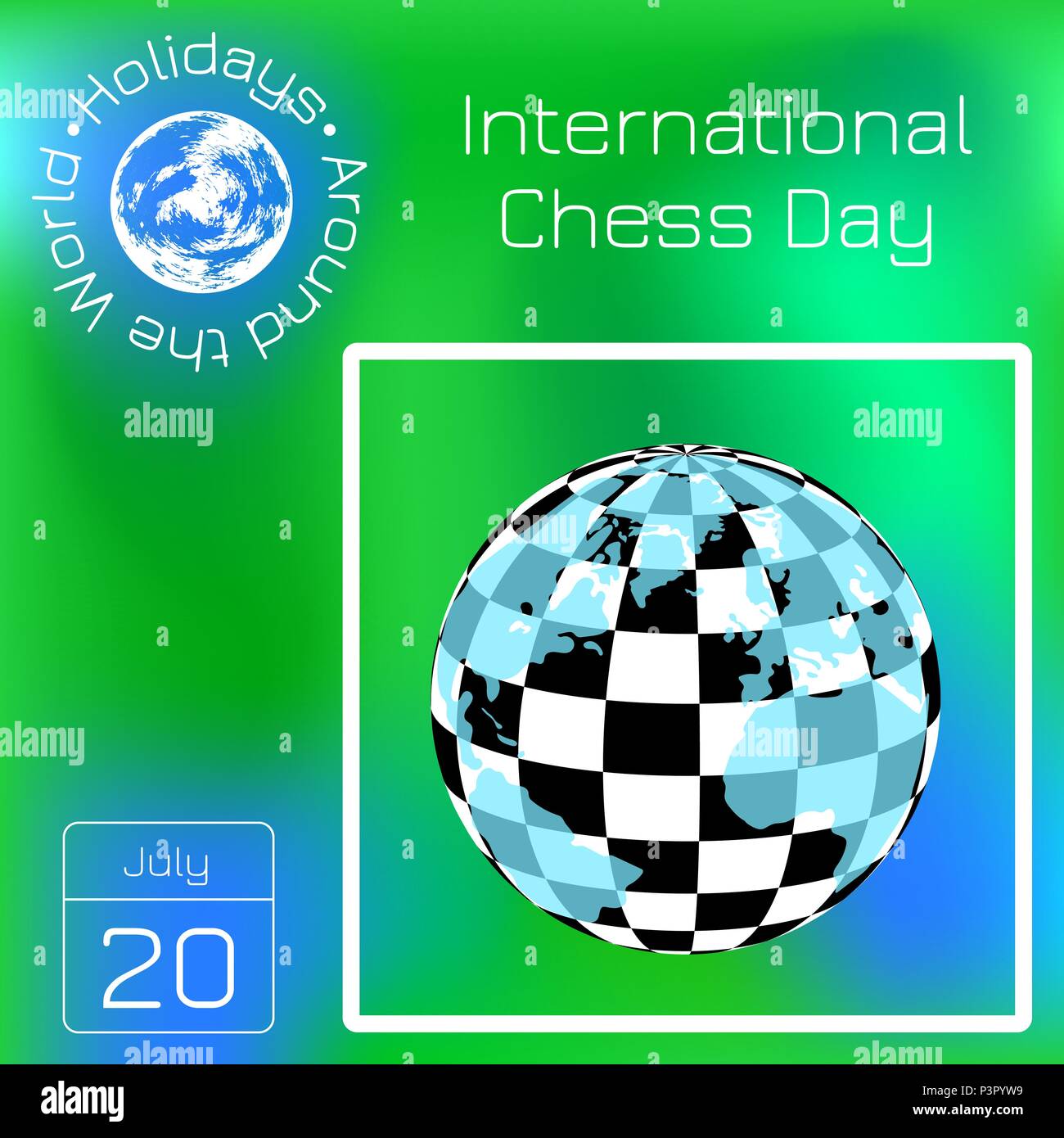 International Chess Day. 20 July. Planet with a checkerboard pattern ...