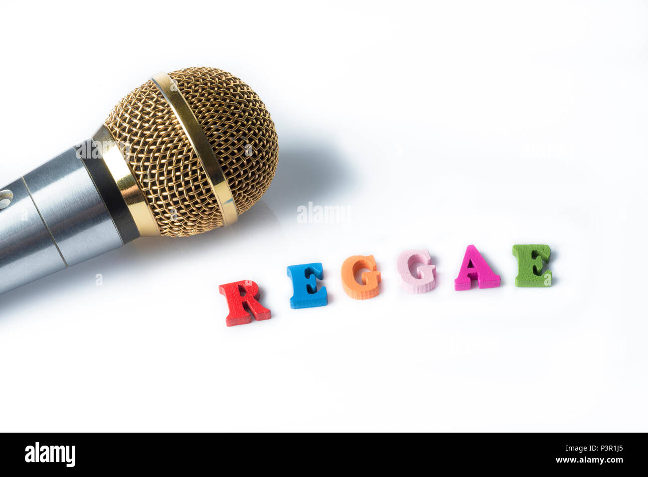 Microphone on a white background with the words Reggae of colorful ...