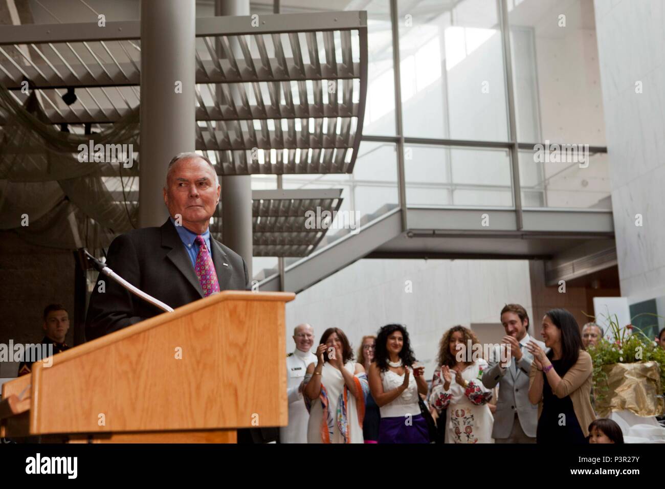 Retired U.S. Marine Corps Lt. Col. Jack Mathews finishes addressing the ...