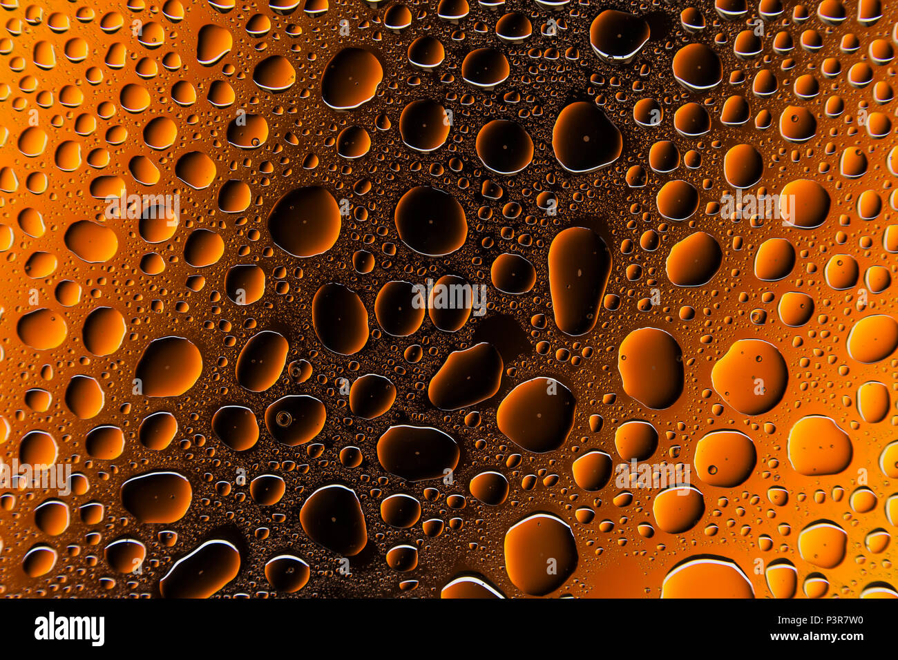 Close up of a water drops on a orange and brown gradient background ...