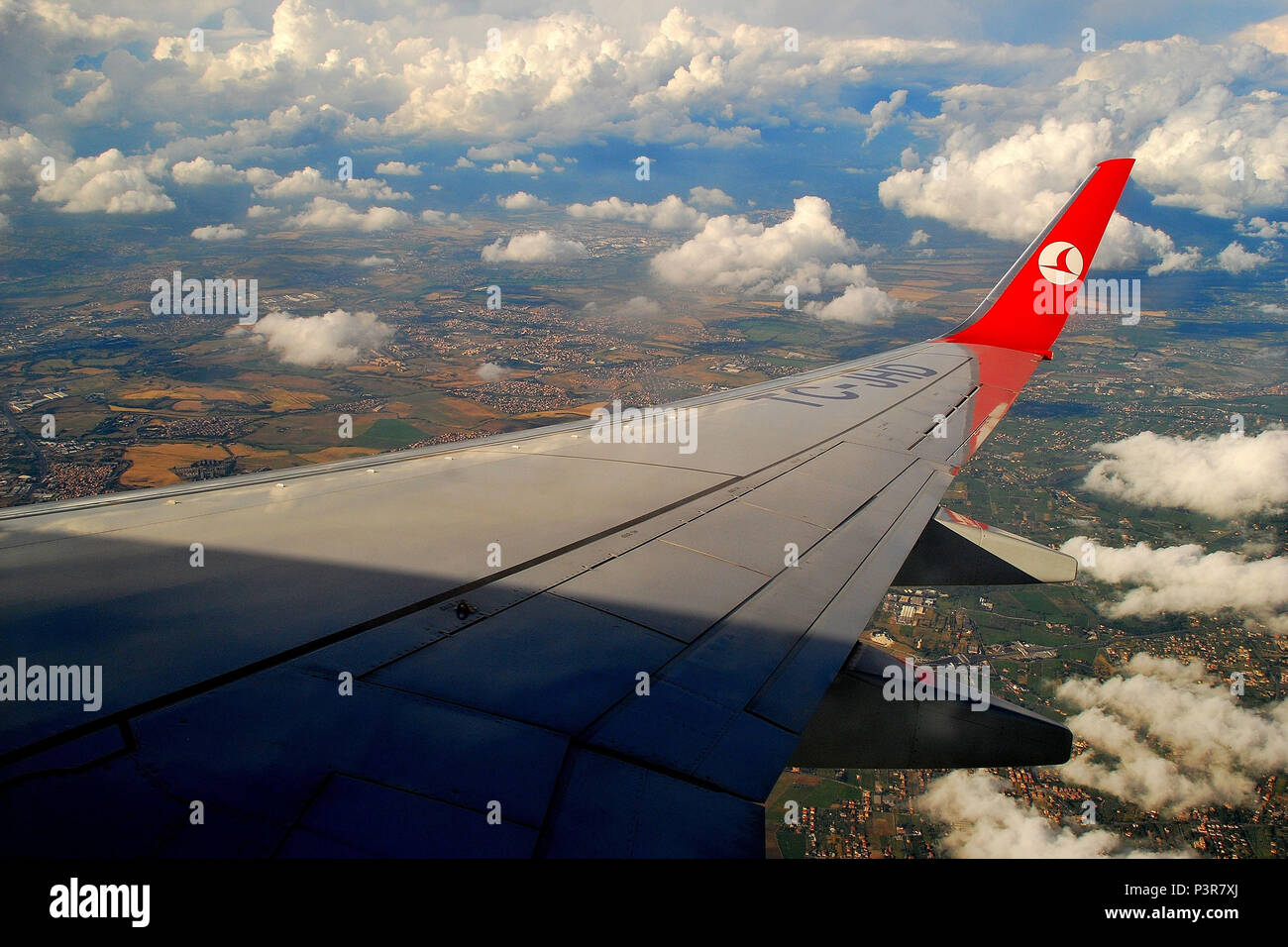 Turkish Airlines through airplane window, Istanbul, Turkey Stock Photo ...