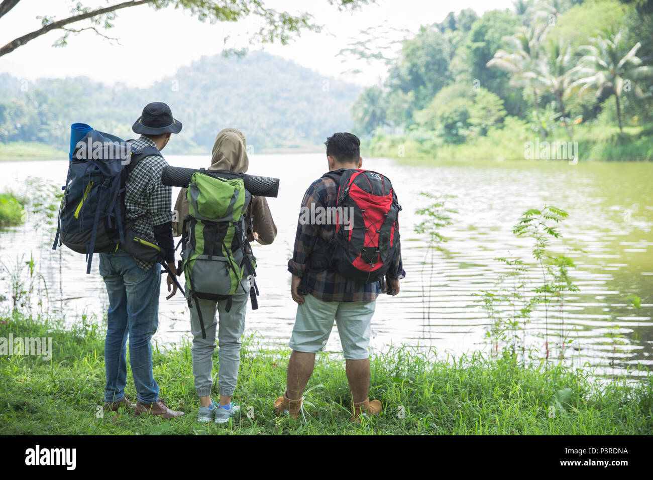 friends hiking in outdoor summer activity Stock Photo - Alamy