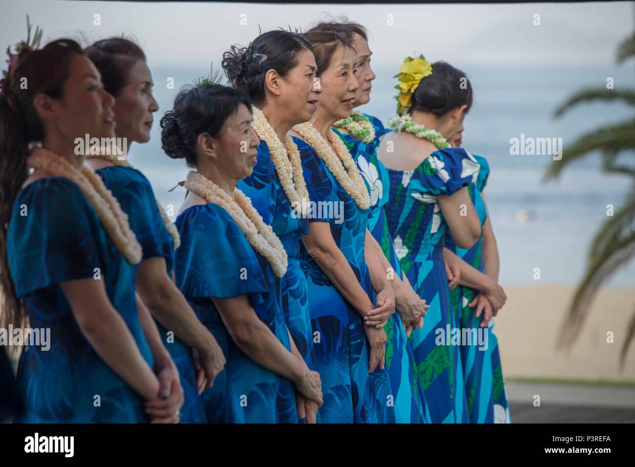 Hula dancers wait for their turn to perform during the U.S. – Japan ...