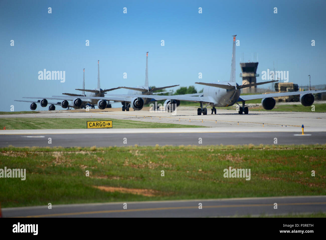 U.S. Air Force KC-135R Stratotankers taxi in a formation known as an ...