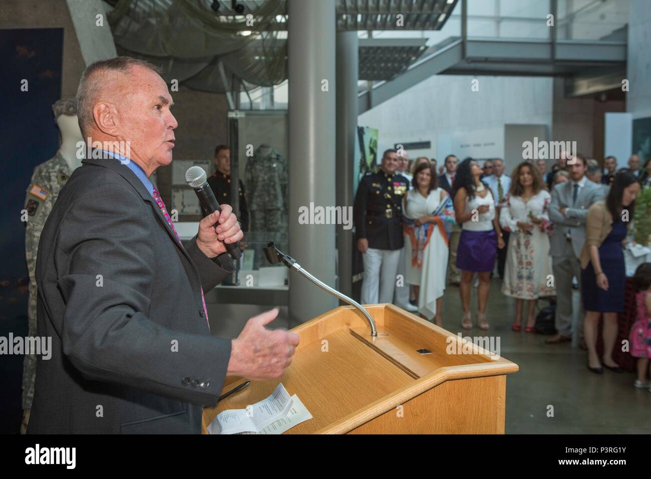 Retired U.S. Marine Corps Lt. Col. Jack Mathews gives remarks during ...