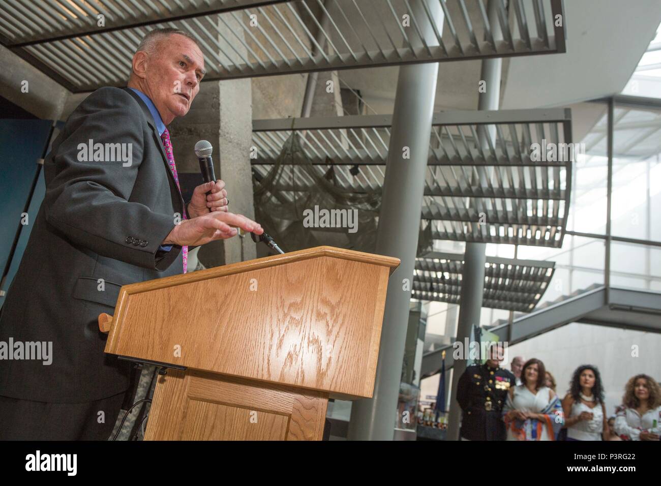 Retired U.S. Marine Corps Lt. Col. Jack Mathews gives remarks during ...