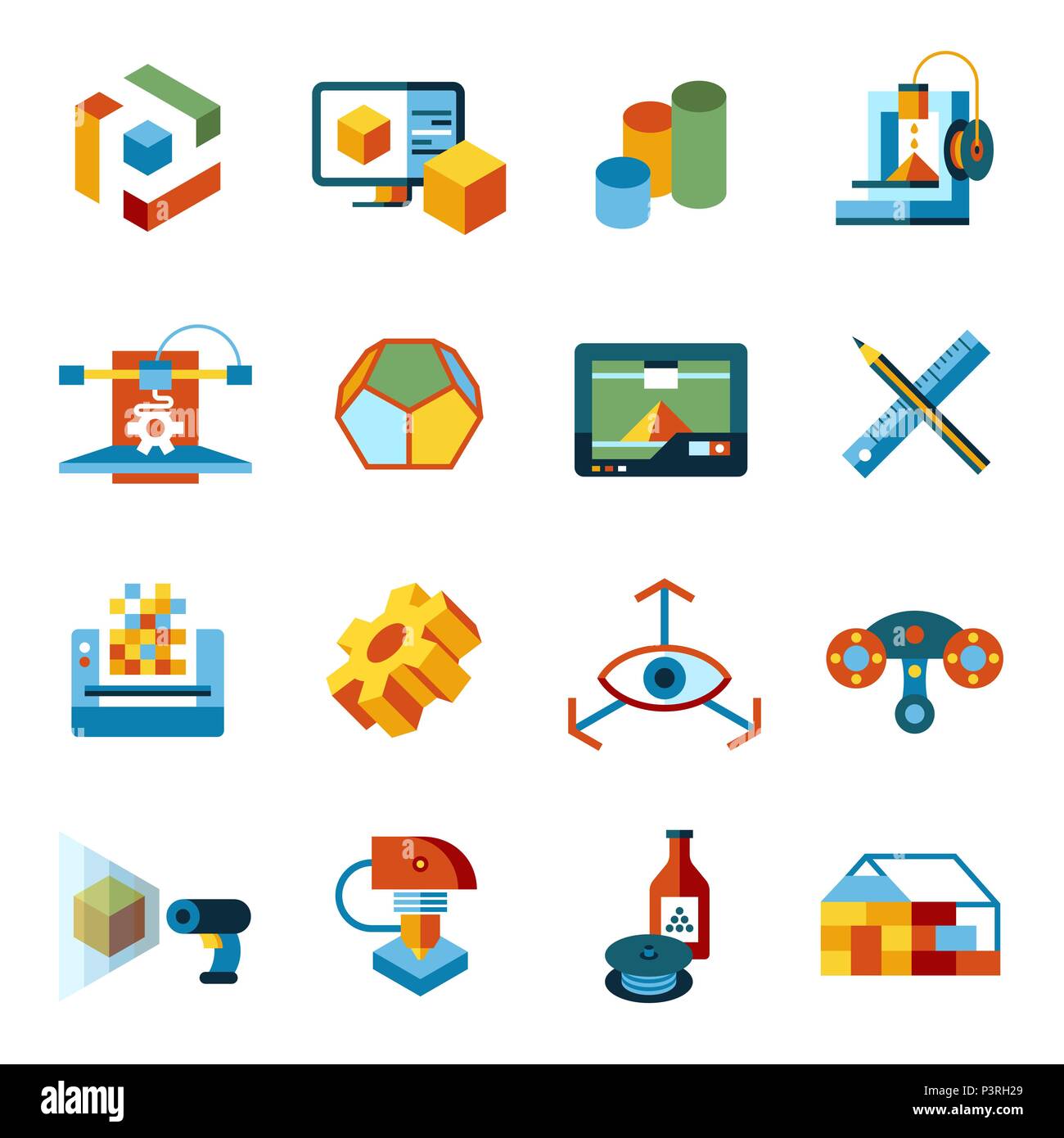 Digital vector 3d printing manufacturing technology icon set Stock ...