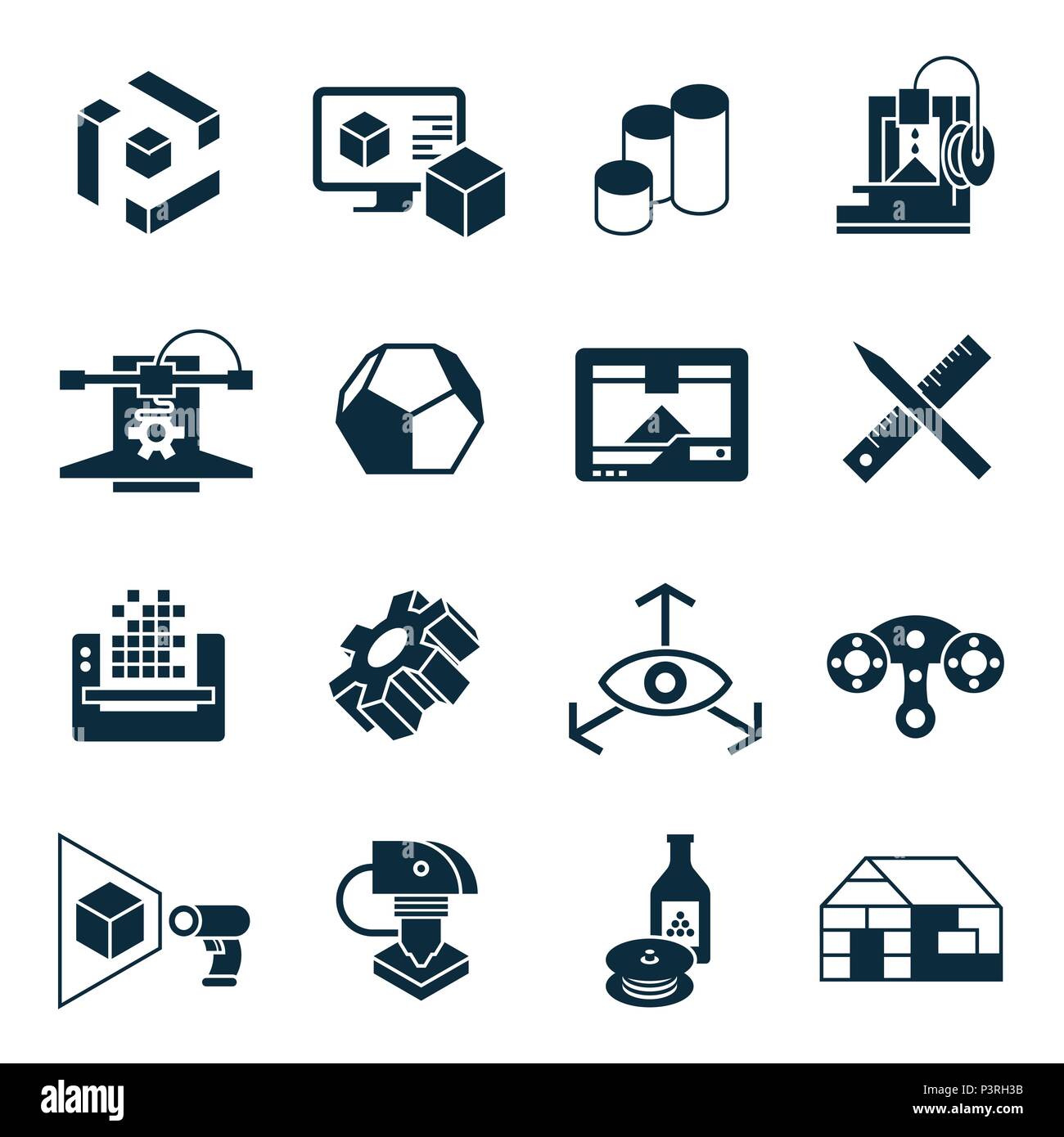 Digital vector 3d printing manufacturing technology icon set Stock ...