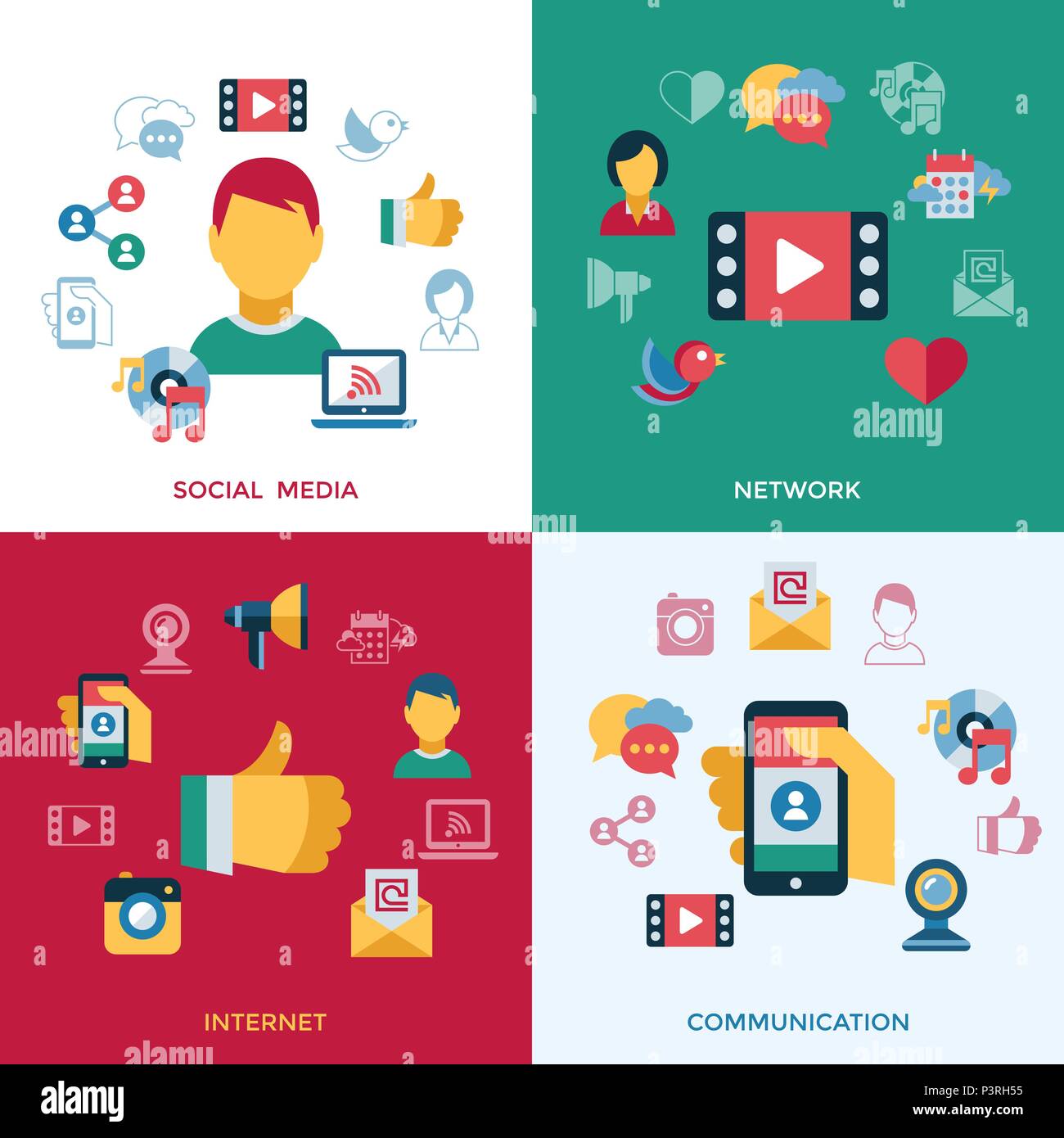 Digital vector social media and communication network icon set ...
