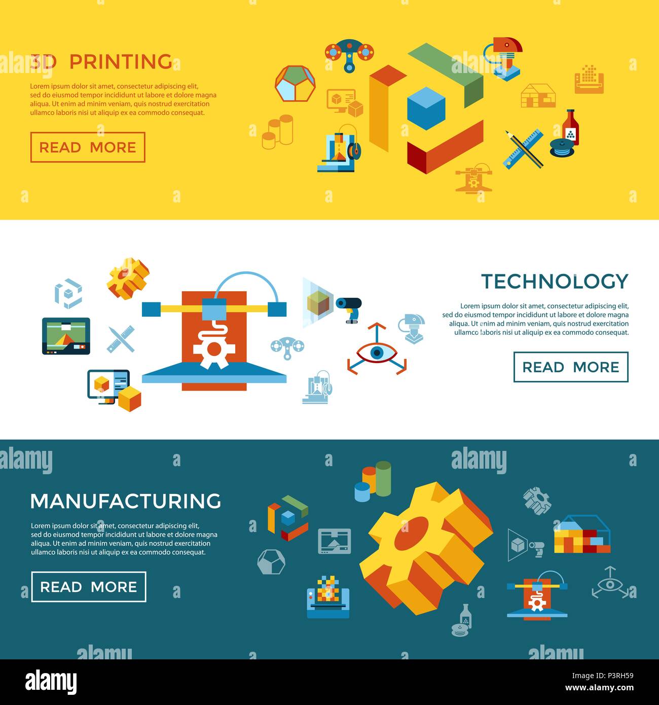 Digital vector 3d printing manufacturing technology icon set ...