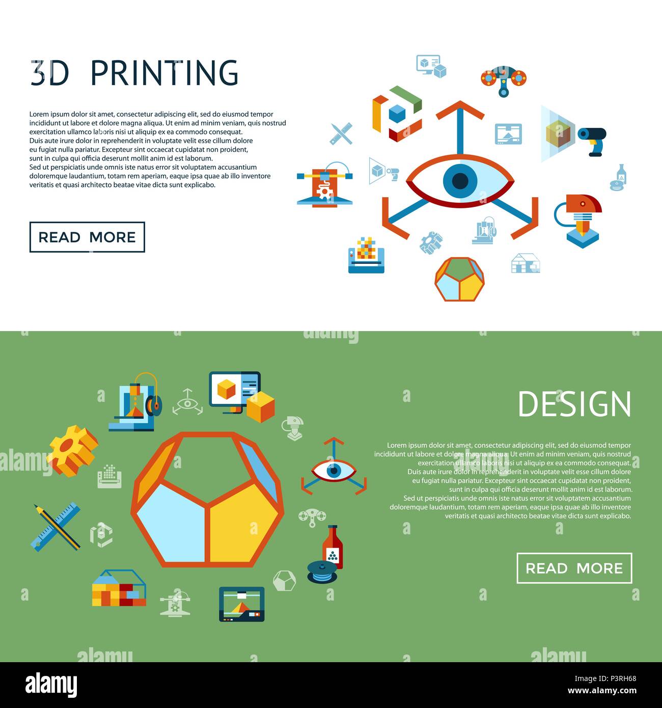 Digital vector 3d printing manufacturing technology icon set ...