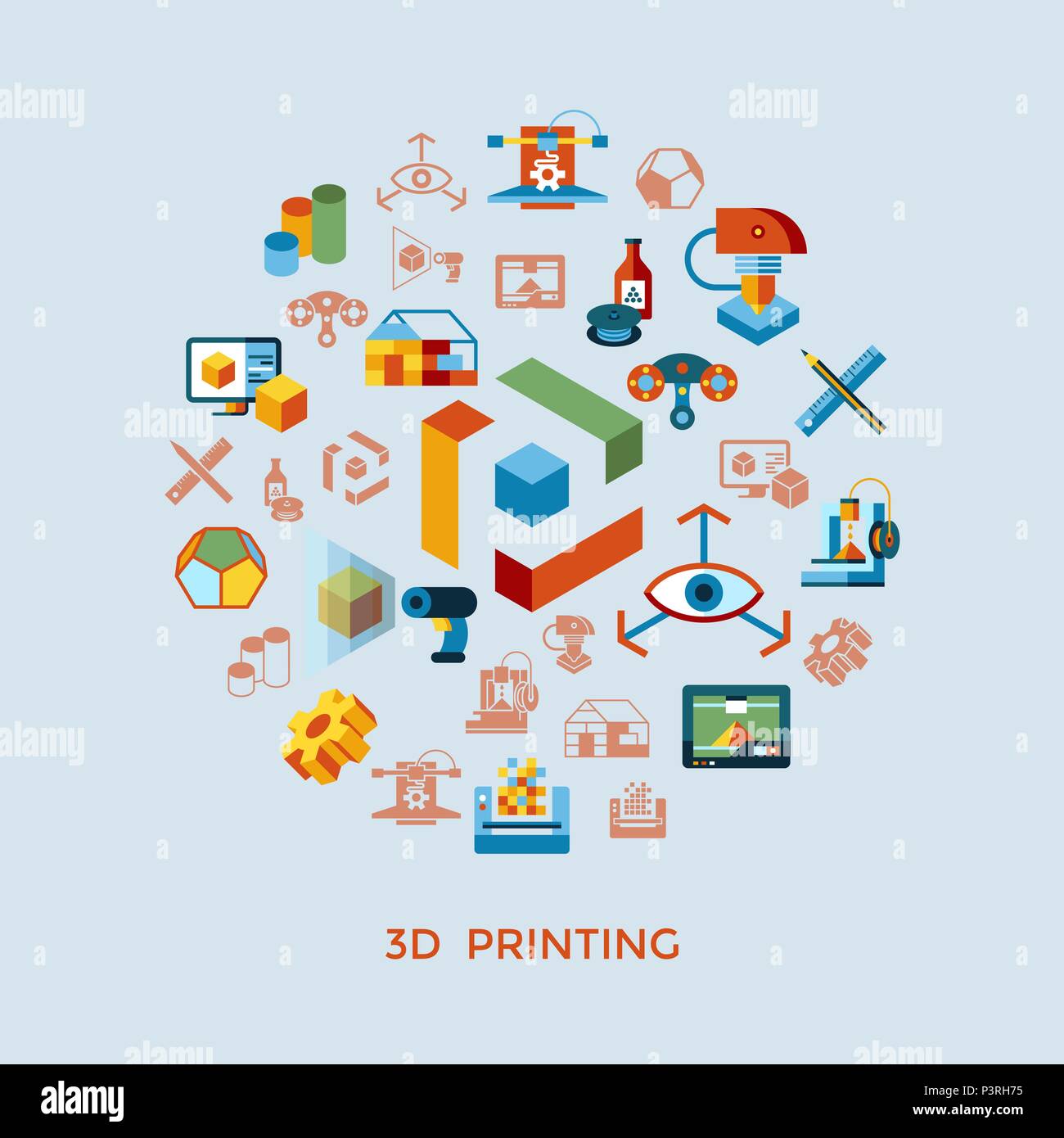 Digital vector 3d printing manufacturing technology icon set ...