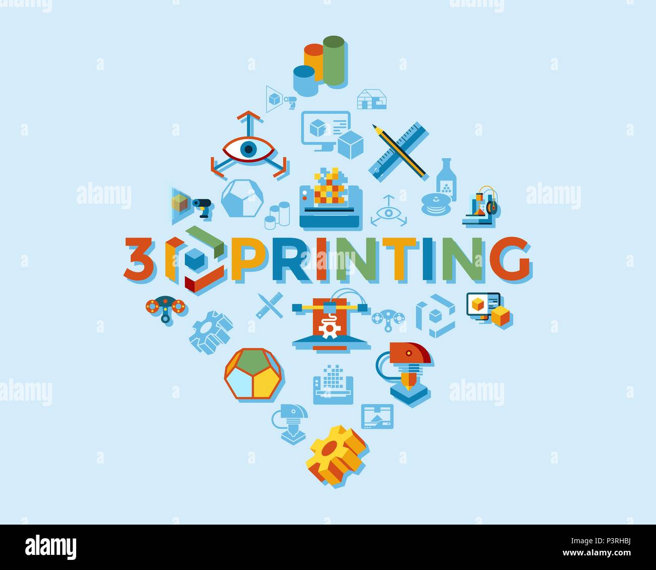 Digital vector 3d printing manufacturing technology icon set ...