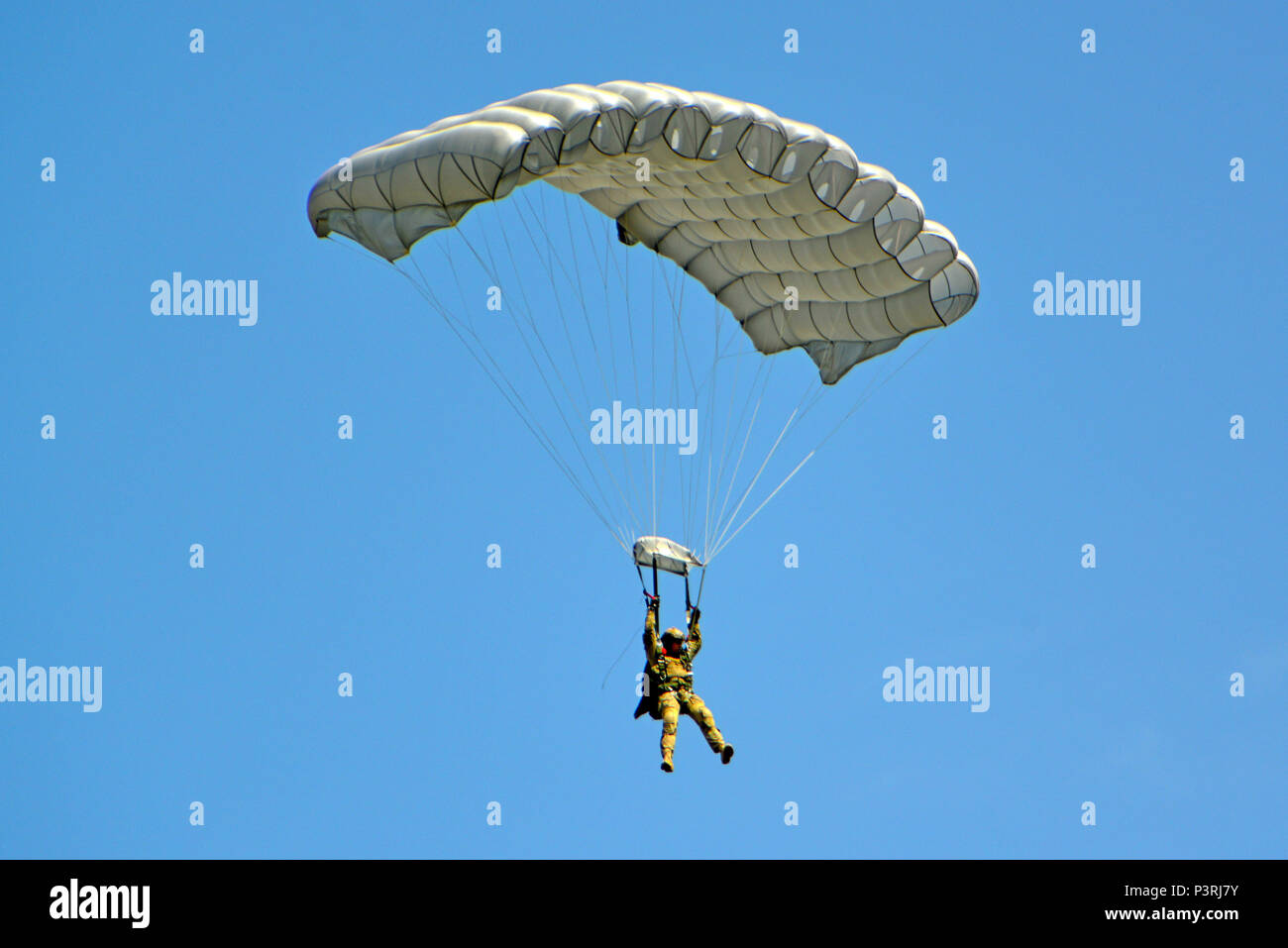 Member of U.S. Special Forces Units conducts a free fall jump from a C ...