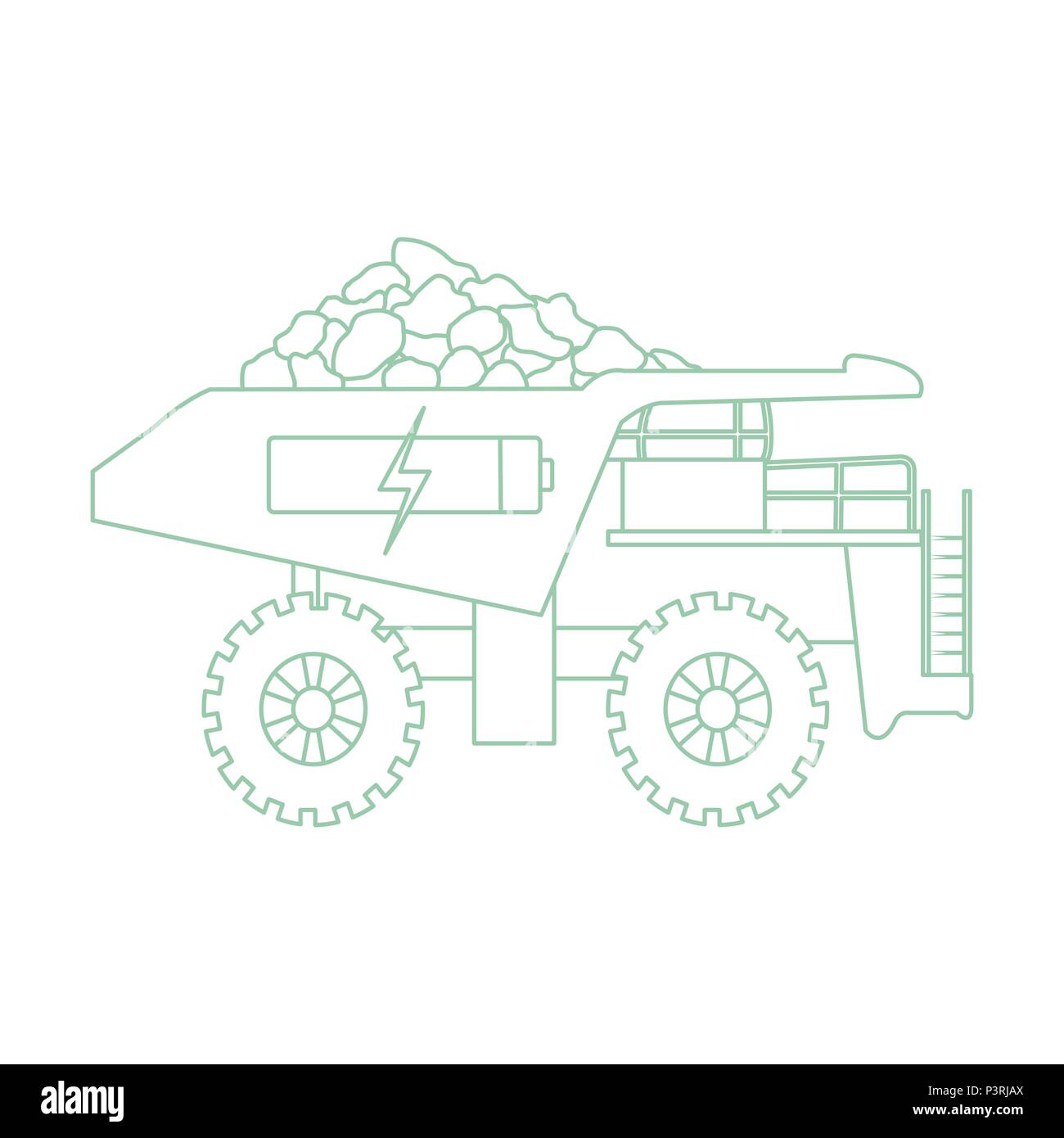 Electric dumper with ore, battery, charge symbol. New transport eco ...