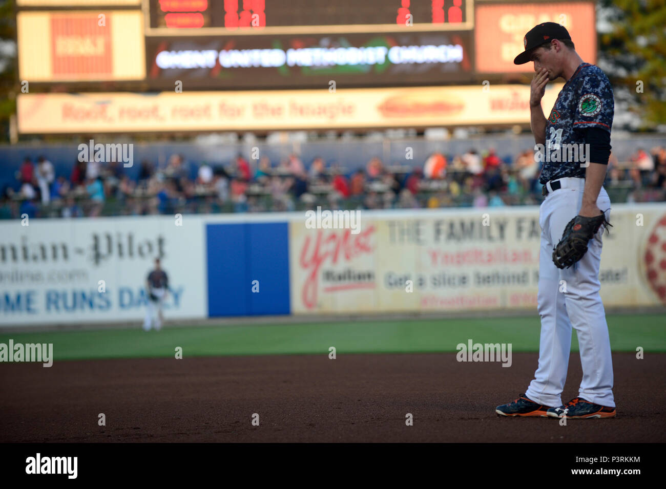 Trey Mancini, Norfolk Tides first baseman, waits for the Norfolk Tides ...