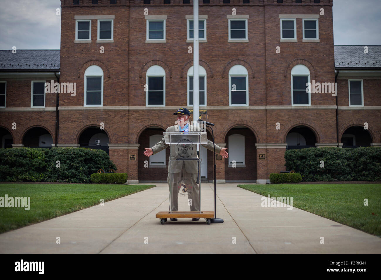 Retired Marine Col. Harvey C. Barnum, Jr. speaks at the official ...