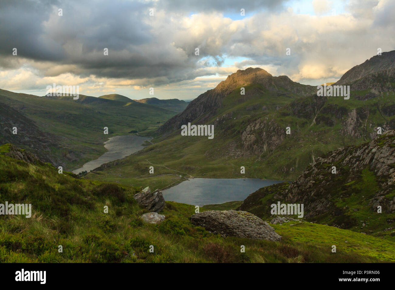 The Ogwen Valley, Wales, at sunset from Cwm Clyd - with views of Tryfan ...