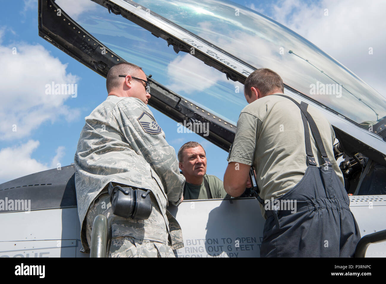 U.S. Master Sgt. Dustin Adair, an egress technician with the 140th Wing ...