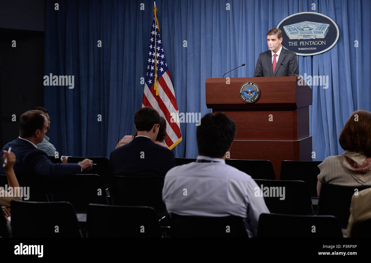 Pentagon Press Secretary Peter Cook briefs the media in the Pentagon ...
