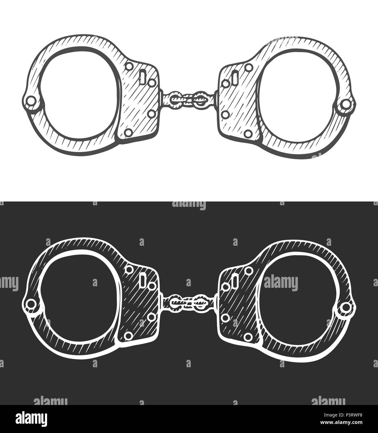 Handcuffs. Hand drawn Engraving vintage black. Isolated on white ...
