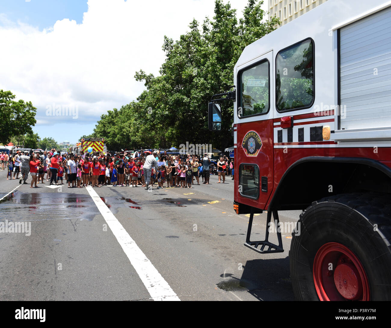 Firefighters assigned to the 36th Civil Engineer Squadron, Andersen Air ...