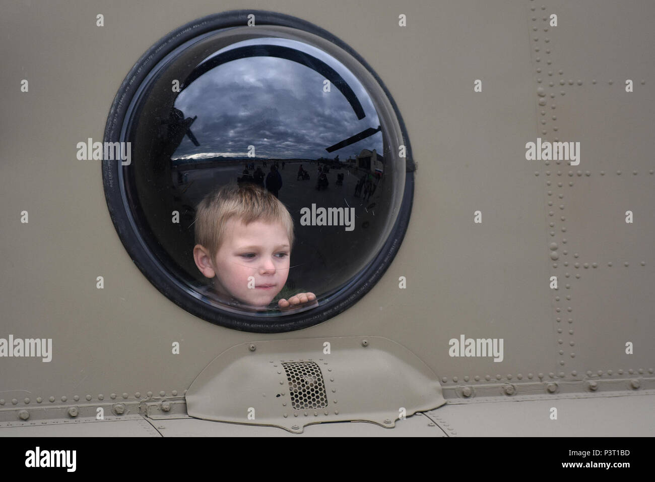 The CH-47D Chinook's bubble windows were a draw for most Arctic Thunder 2016 open house visitors ...