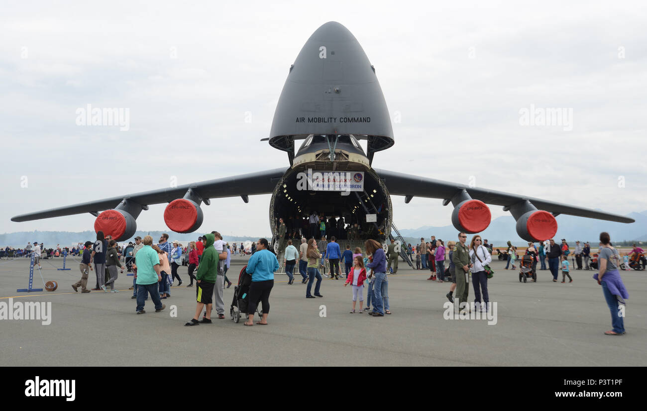 Guests tour a U.S. Air Force C-5 Galaxy static display during the ...