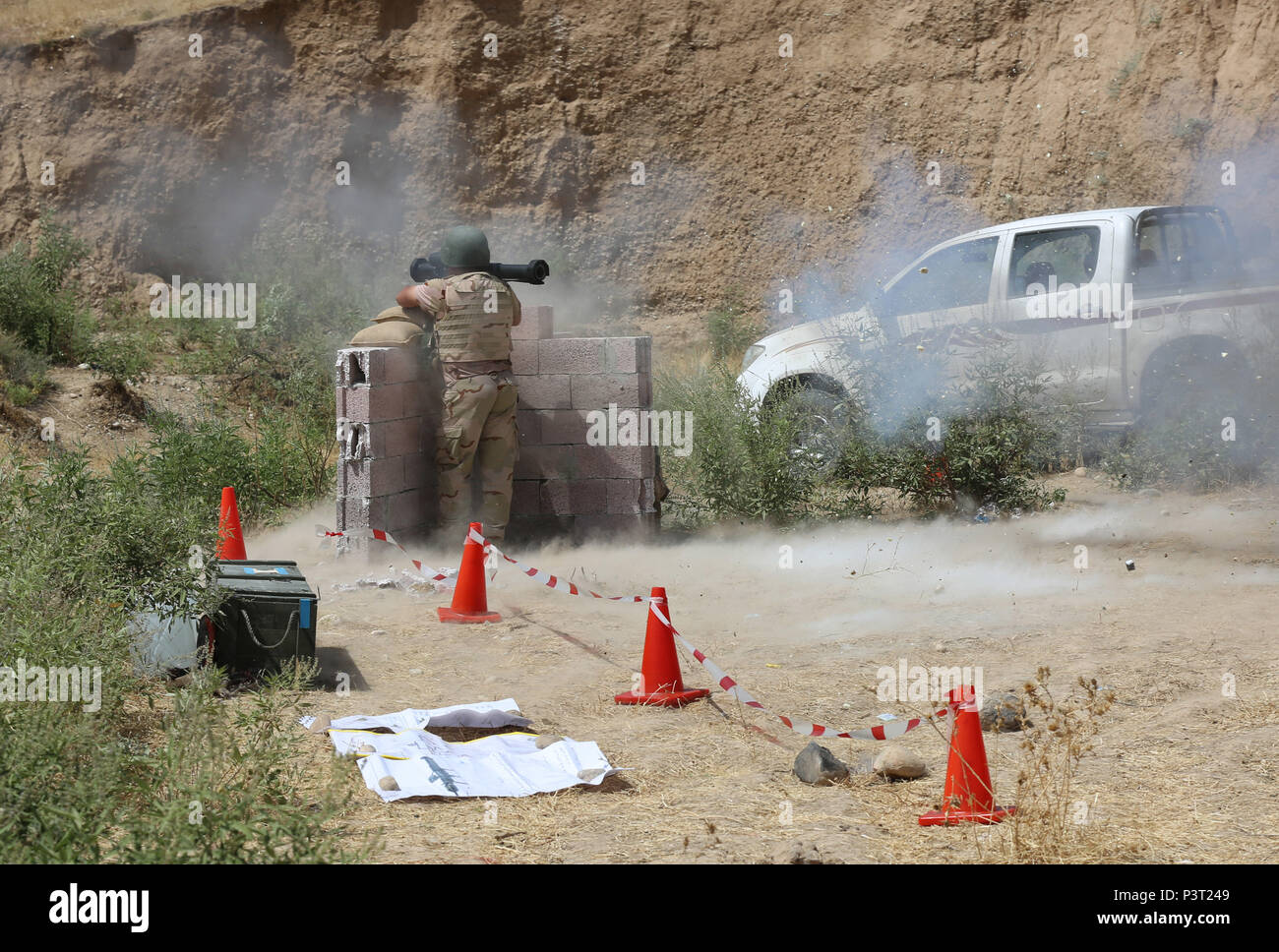 A Peshmerga soldier fires a Panzerfaust 3 anti-tank grenade launcher ...