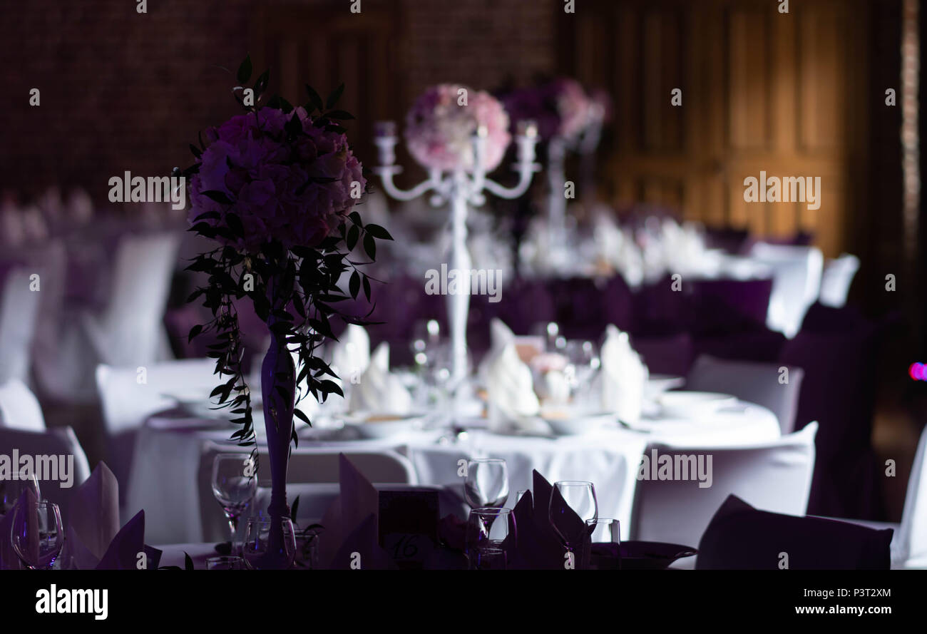 Beautifully decorated in white colours wedding hall with beautiful ...