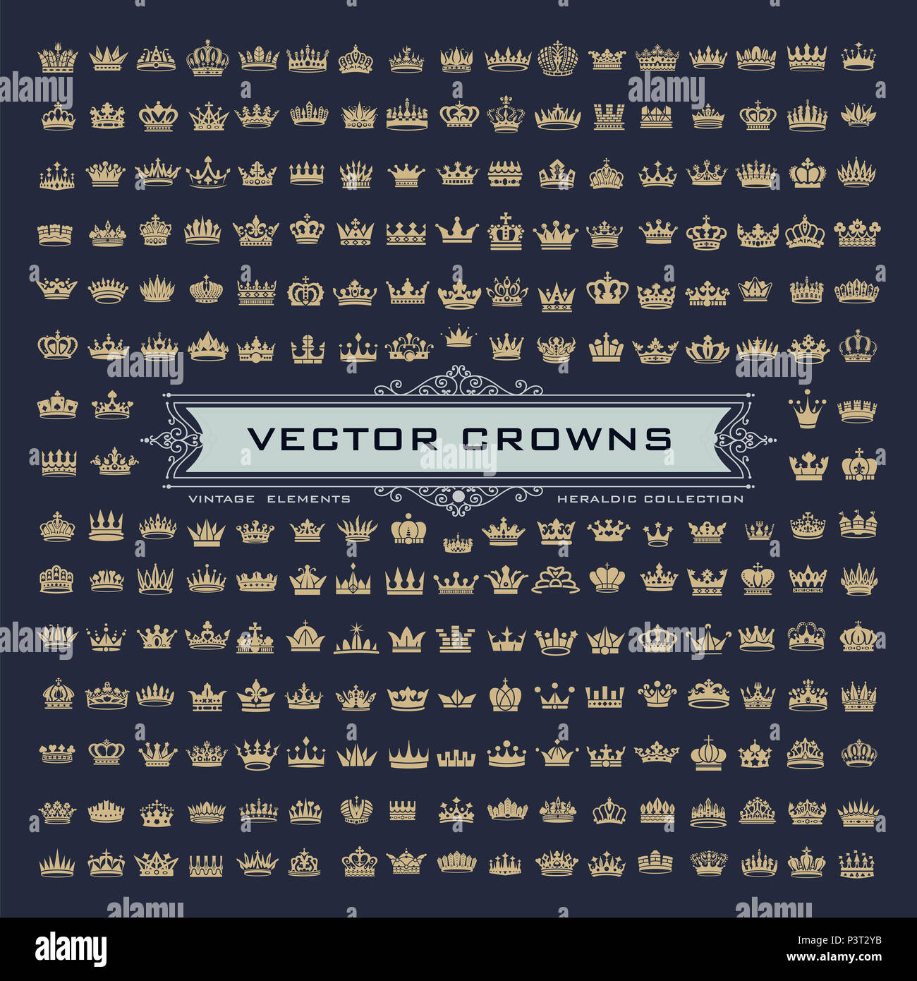 Vector collection of creative king and queen crowns symbols or logo ...