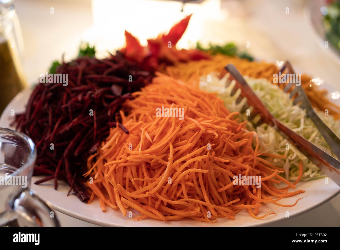 catering services background with snacks on guests table in restaurant ...