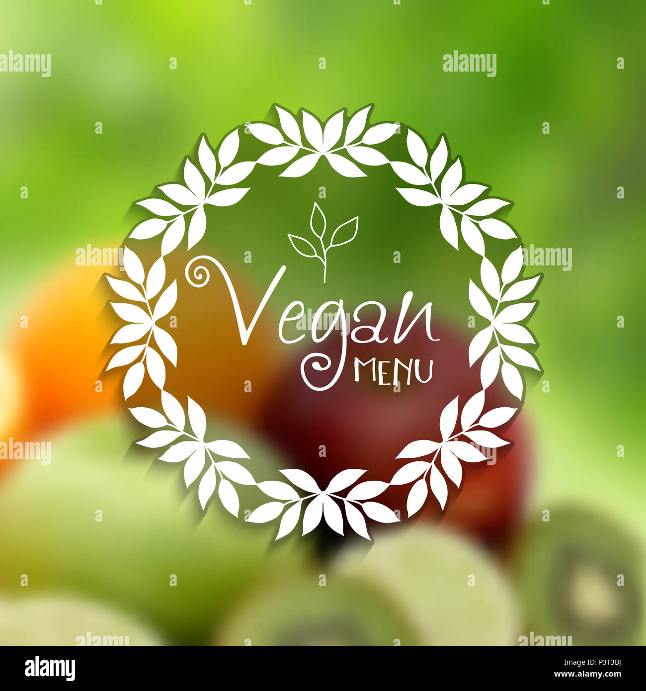 Decorative vegan menu design with defocussed image of fruit Stock Photo ...