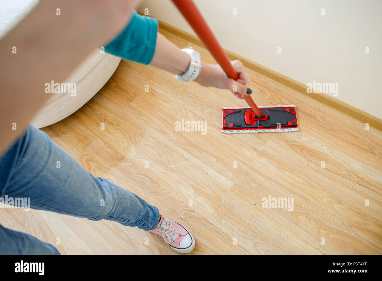 Photo of man with mop washer floor Stock Photo - Alamy