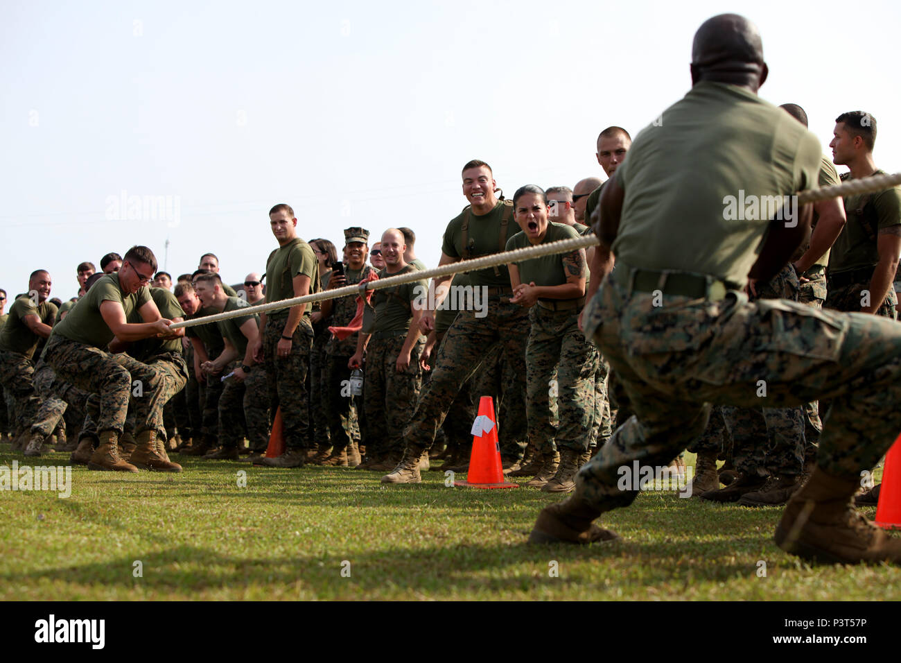 Marines compete in a tug-a-war during the Marine Wing Communications ...
