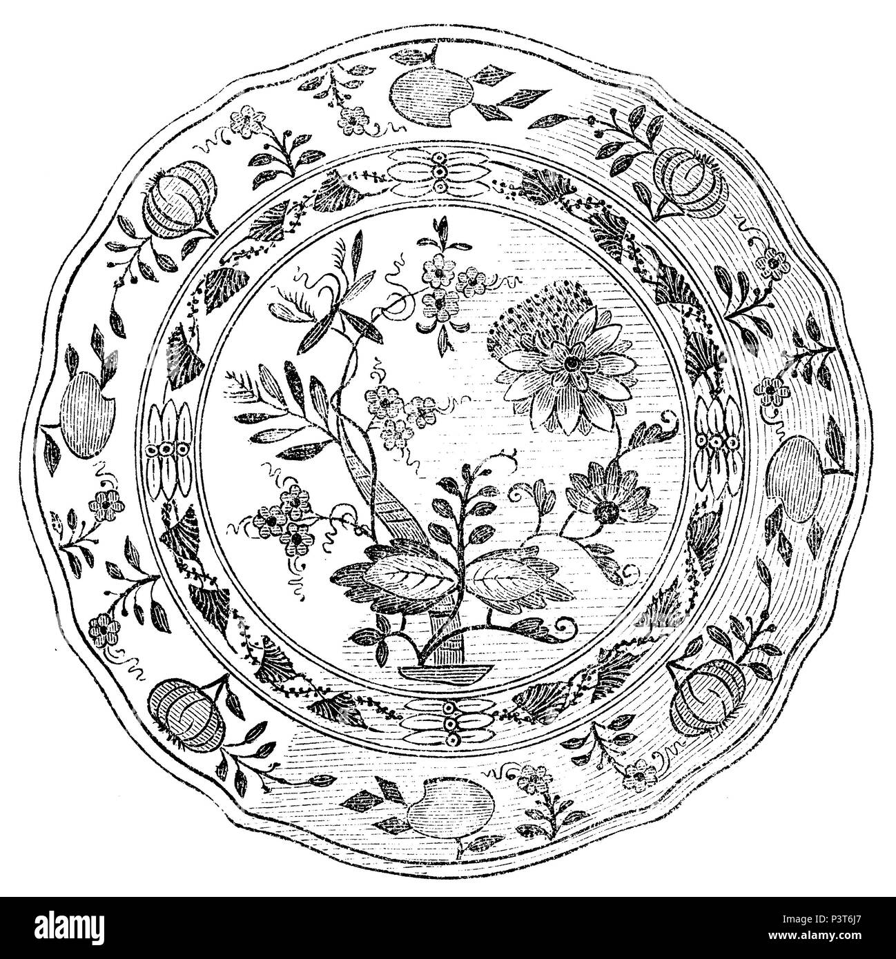 Plate with 'onion pattern'. Meissen Porcelain. The onion pattern ...