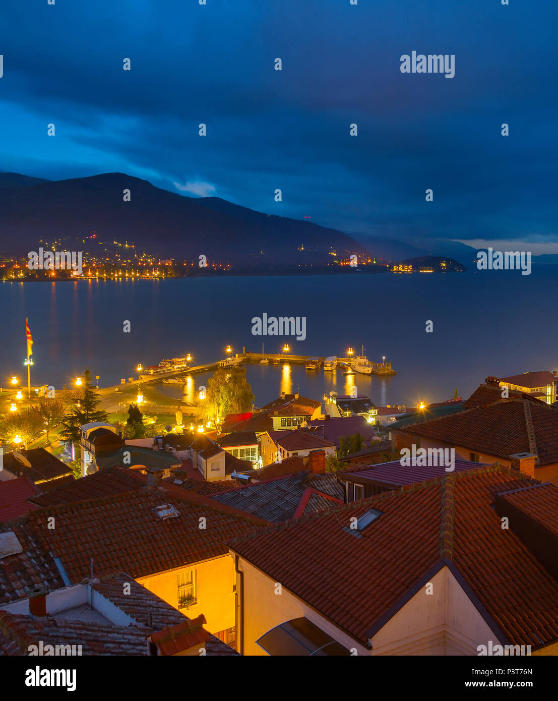 Ohrid Old Town, port and lake at night. Macedonia Stock Photo - Alamy