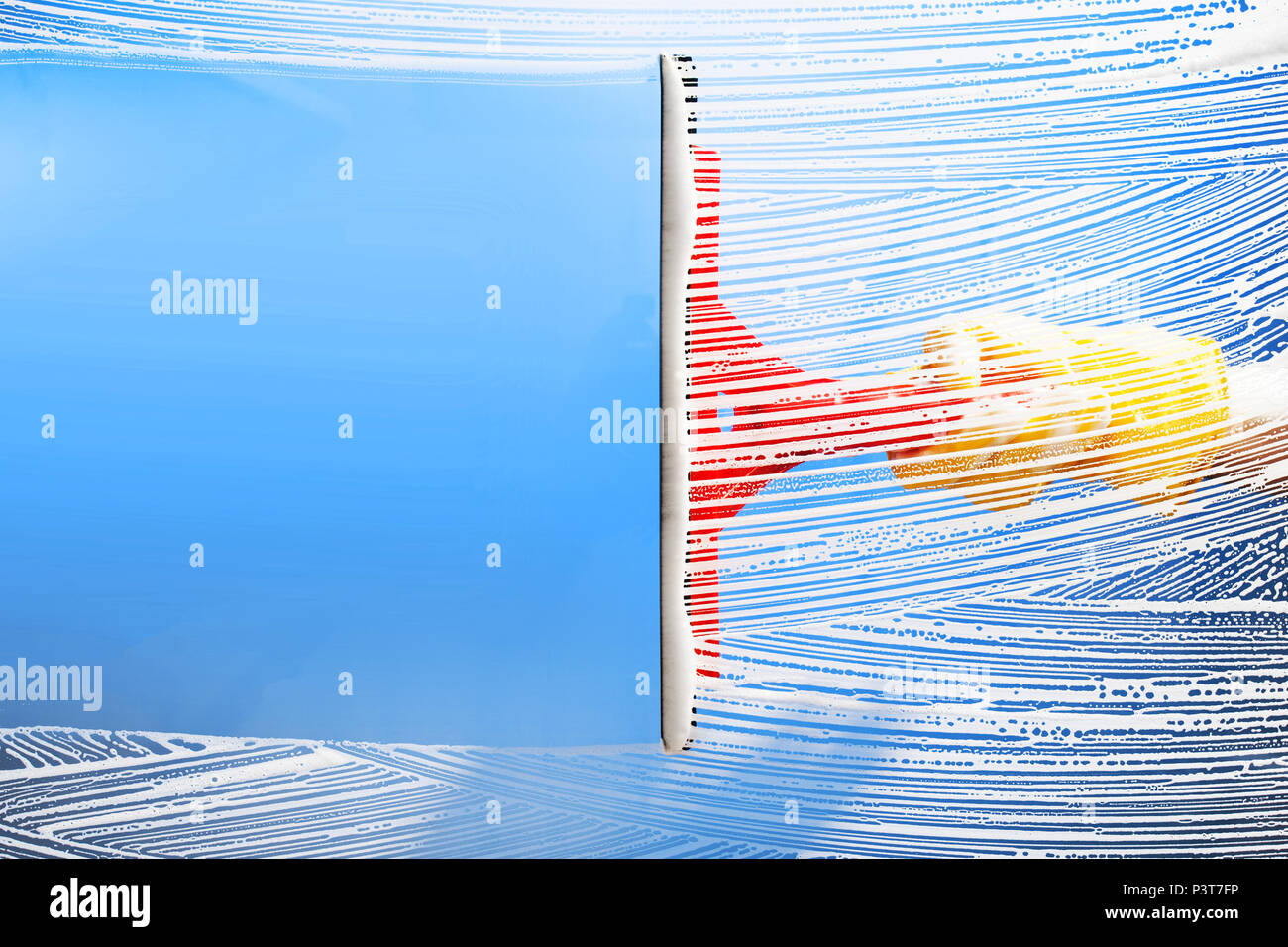 cleaning window with squeegee blue sky Stock Photo - Alamy