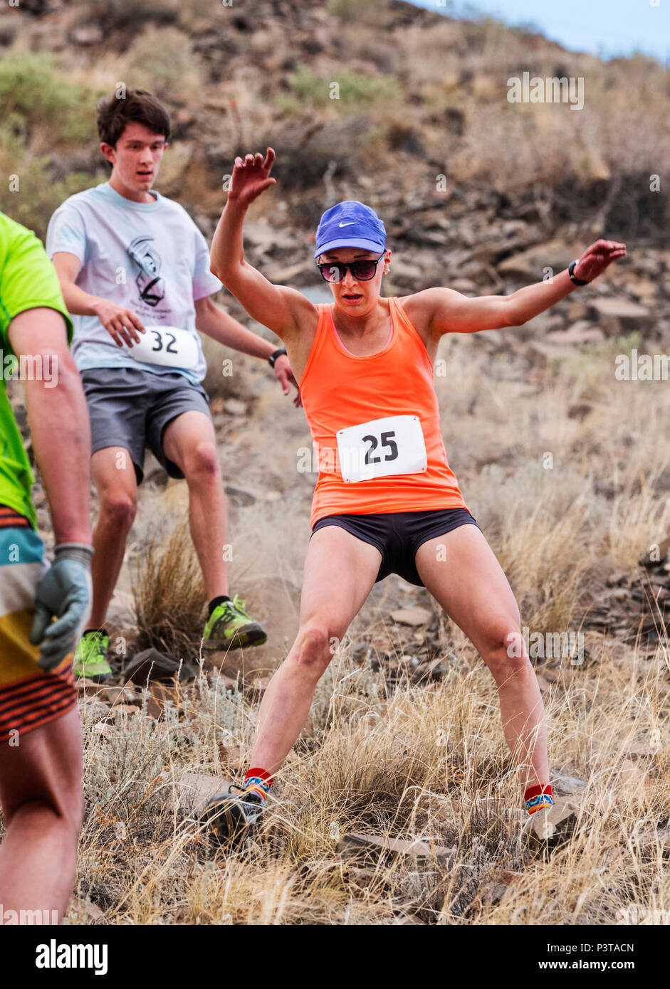 Female athlete & race winner Taryn Ceglowski competes in a foot race ...