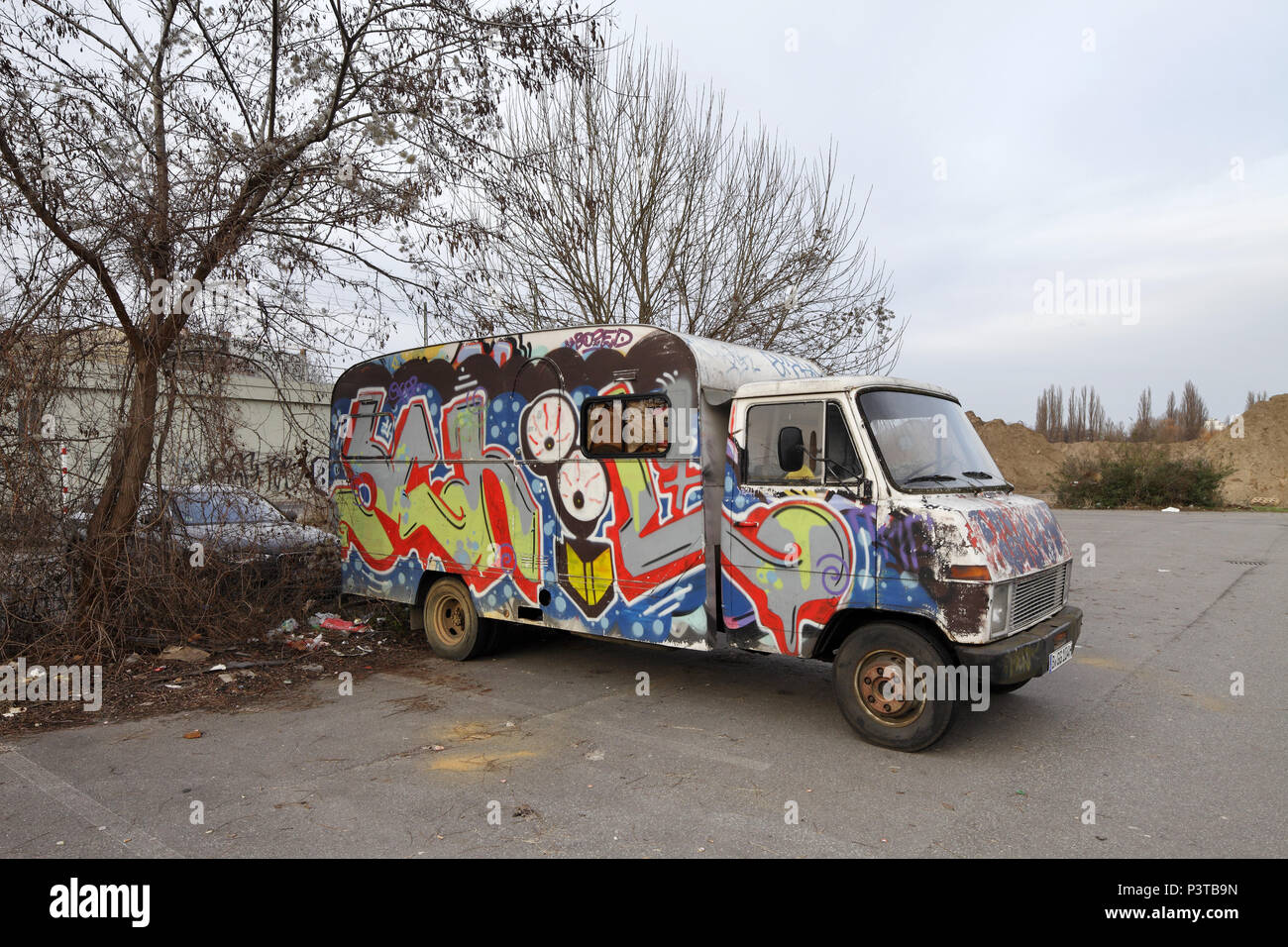 Berlin, Germany, self-built mobile home on the peninsula Stralau in ...