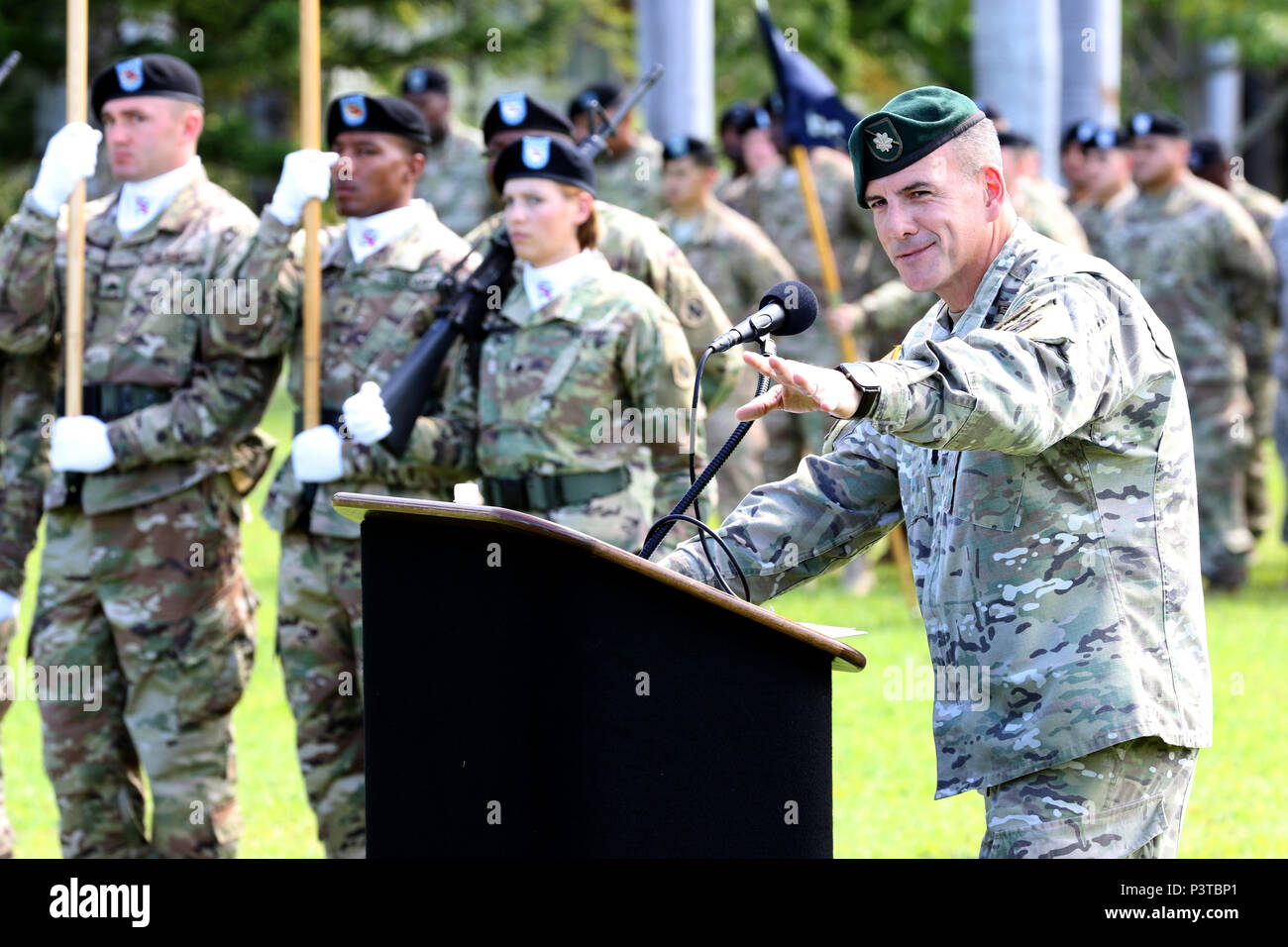 Former USARPAC HHBn commander, Lt. Col. Christopher B. Wells gives his ...