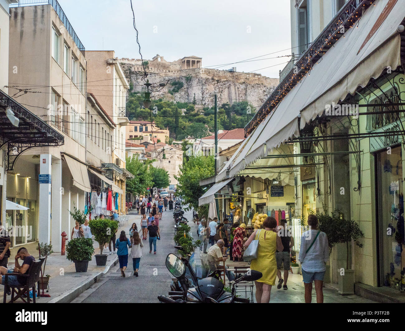 Street in Athens, Greece with the Acropolis in front Stock Photo - Alamy