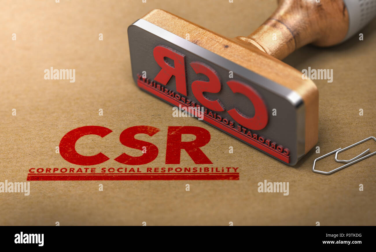 3D illustration of a rubber stamp with the text Corporate Social ...