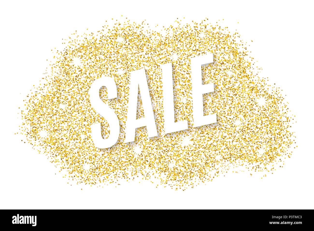 Gold banner for sale of gold glitters. Golden spot isolated on white ...