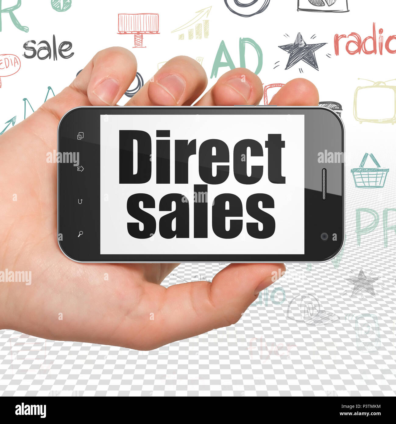 Marketing concept: Hand Holding Smartphone with Direct Sales on display ...