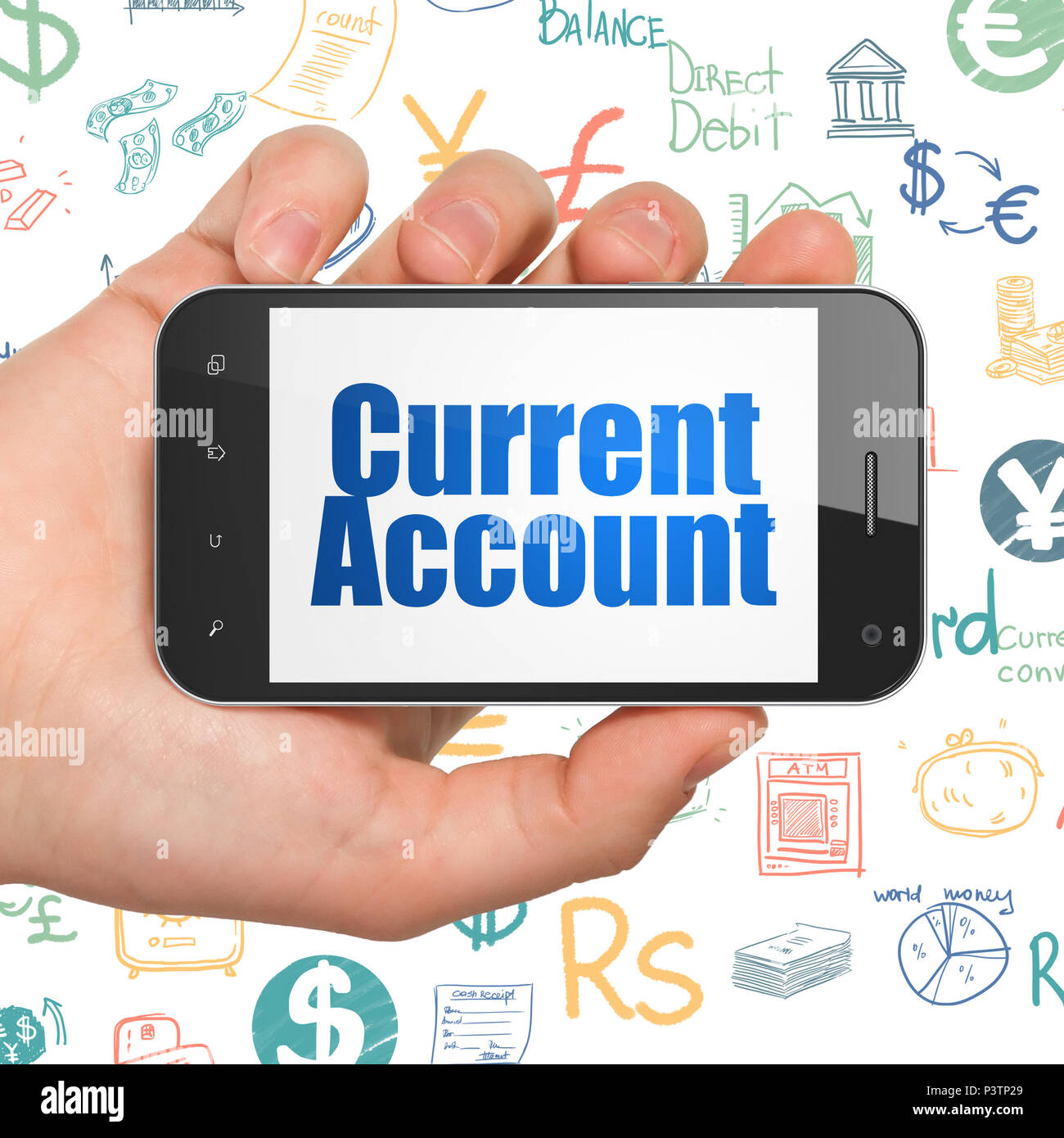 Banking concept: Hand Holding Smartphone with Current Account on ...