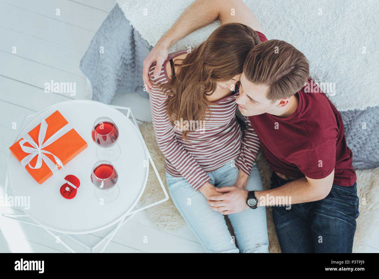 Top view of a happy young couple Stock Photo - Alamy