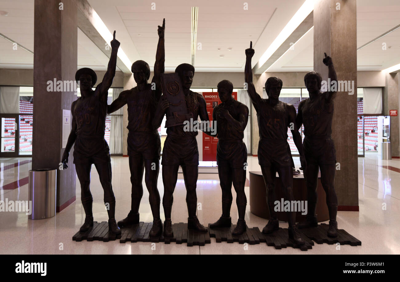 Statues of members of the Indiana Hoosiers 1975-76 nationa championship ...