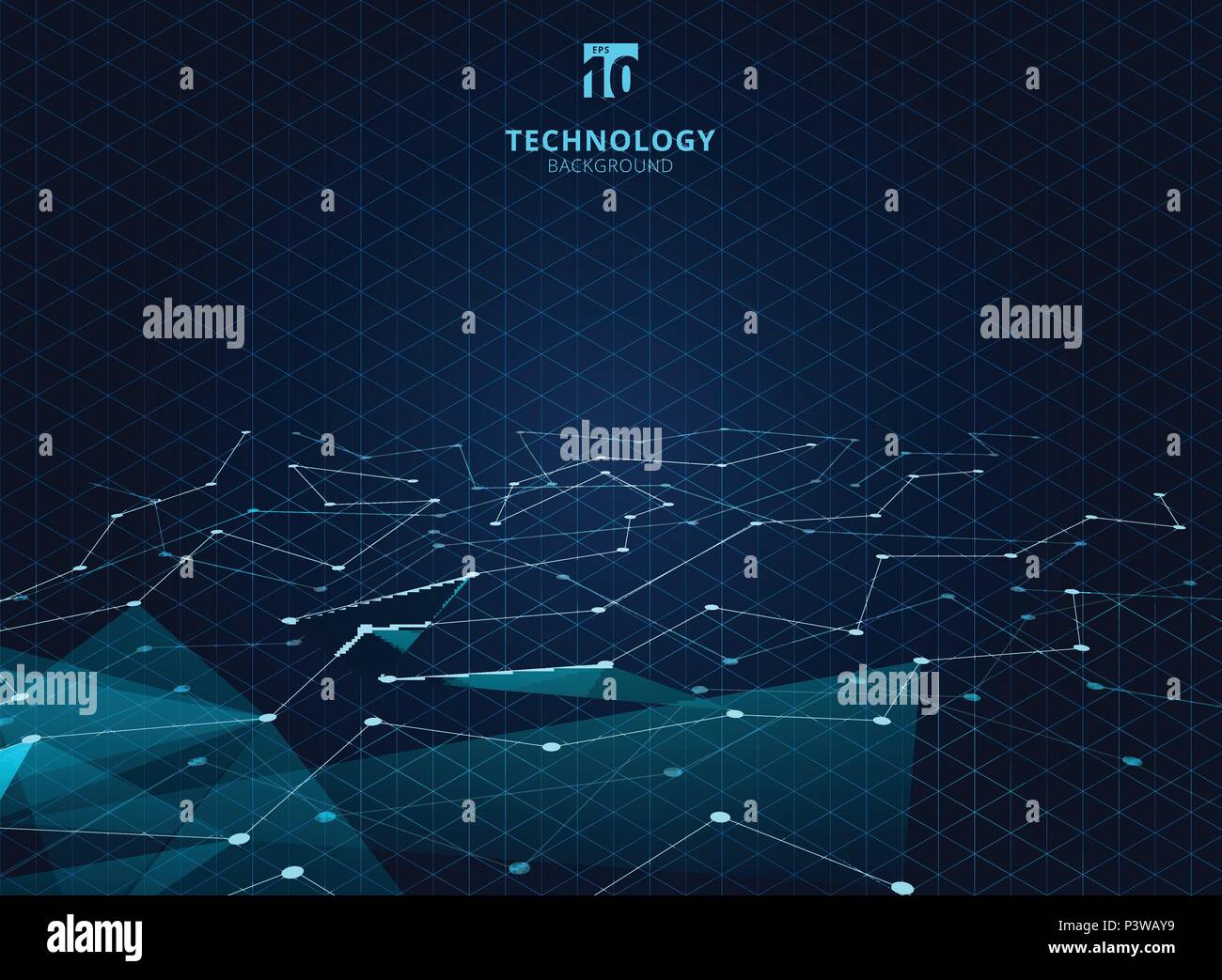 Abstract Technology Blue Color Triangles And Low Polygon With Lines Connecting Dots Structure